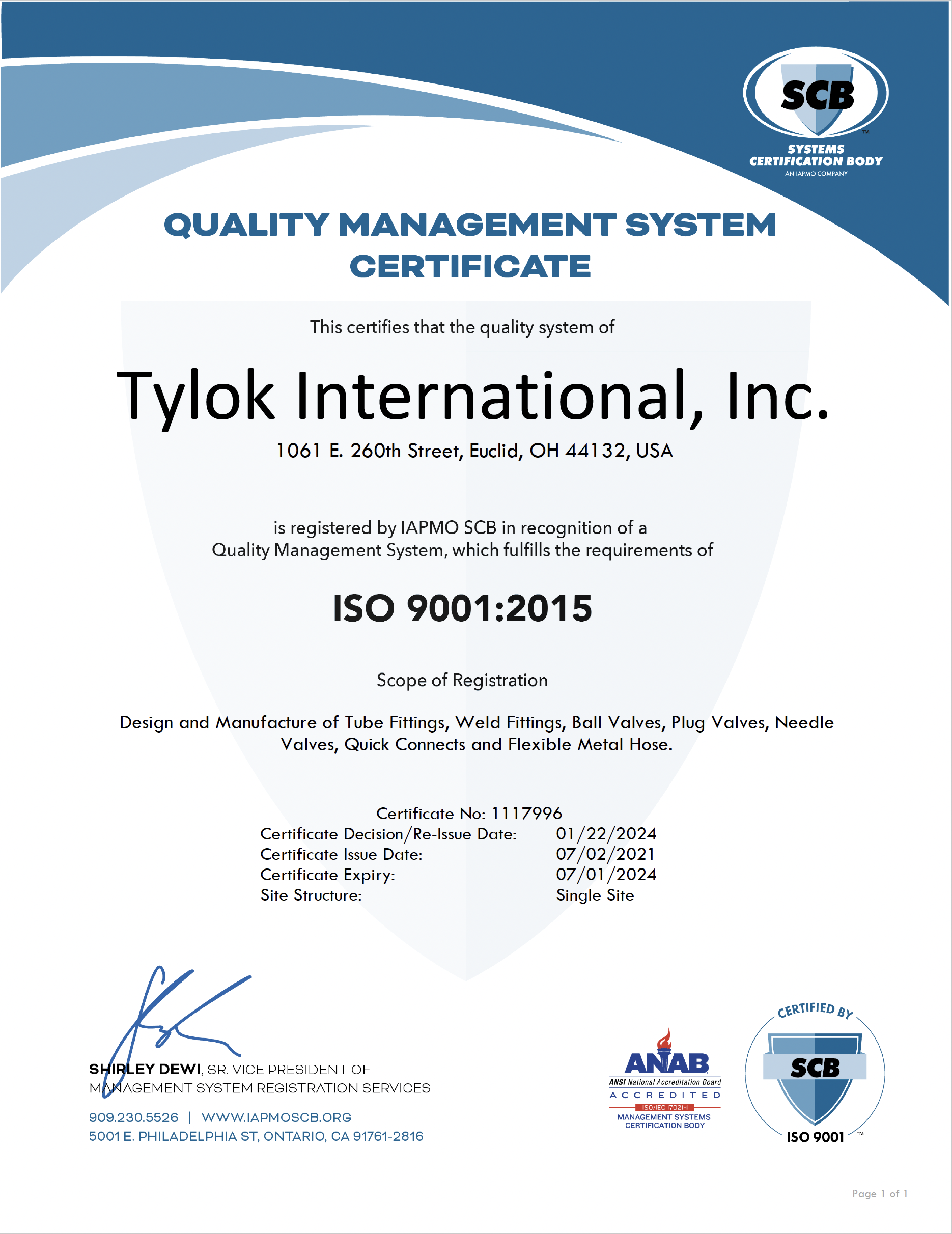 Specifications and certifications